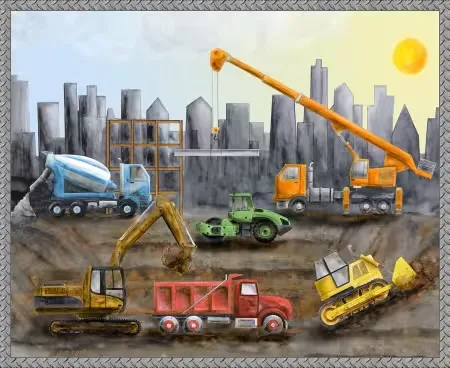 Checkers Cotton Multi Construction Equipment Panel 36in Repeat ...